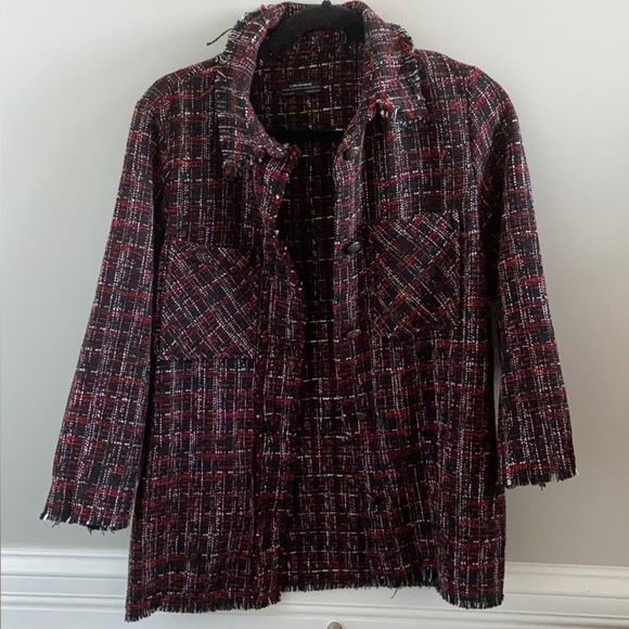 Zara | Tops | Zara Red And Black Tweed Shirt | Poshmark